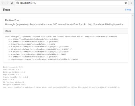 Node Js Internal Server Error For Localhost Api Timeline Stack Overflow
