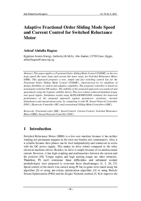 Pdf Adaptive Fractional Order Sliding Mode Speed And Current Control For Switched Reluctance Motor