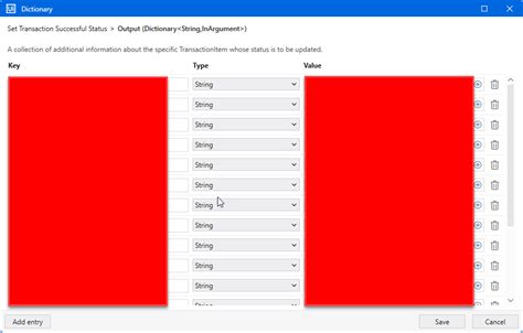 set transaction status output dictionary order activities uipath