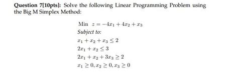 Solved Question 7 10pts Solve The Following Linear
