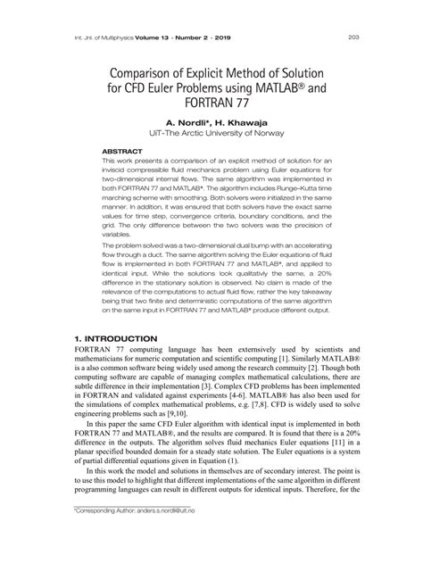 Pdf Comparison Of Explicit Method Of Solution For Cfd Euler Problems