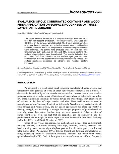 Pdf Evaluation Of Old Corrugated Container And Wood Fiber Application On Surface Roughness Of