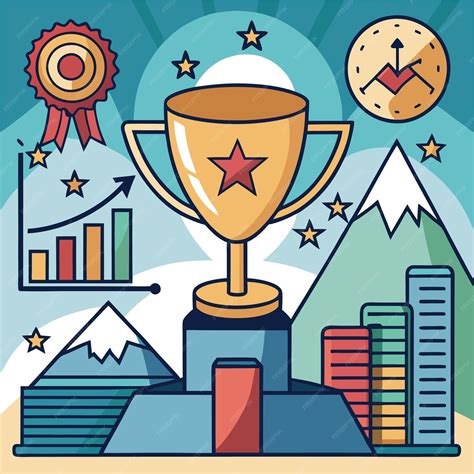 A Trophy With Stars Mountains Graphs And A Clock Symbolizes Achievement