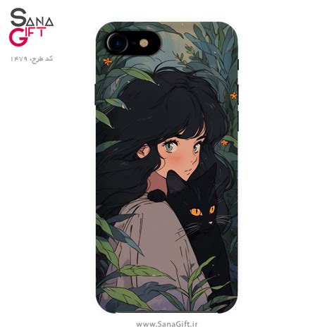 قاب موبایل طرح نقاشی دختر و گربه سیاه • سانا گیفت