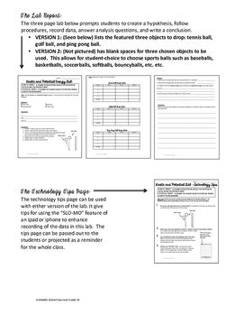 Kinetic And Potential Energy Lab By A Middle Babe Survival Guide
