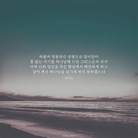 하루 말씀 [히브리서 9 14] 하물며 영원하신 성령으로 말미암아 흠 없는 자기를 하나님께 드린