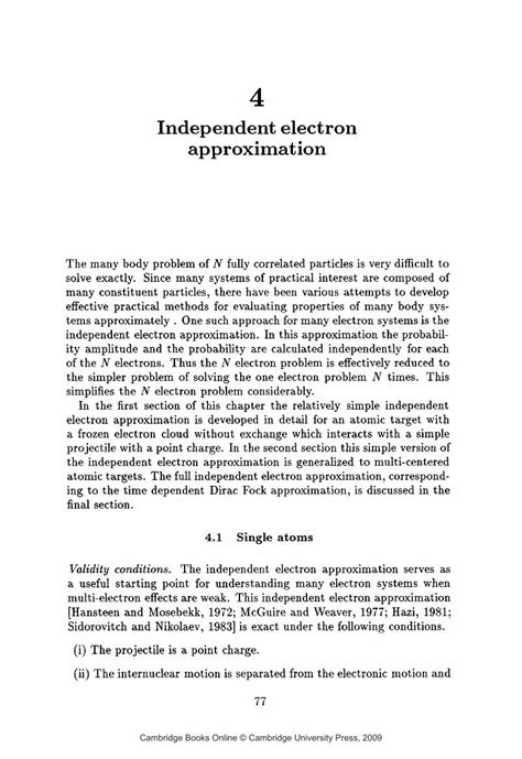 Independent Electron Approximation Chapter 4 Electron Correlation Independent Electron Approximation Chapter 4 Electron Correlation