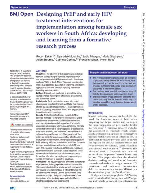 Pdf Designing Prep And Early Hiv Treatment Interventions For