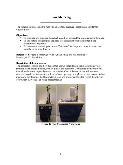 90 Flow Metering Lab Flow Metering The Experiment Is Designed To 90 Flow Metering Lab Flow Metering The Experiment Is Designed To