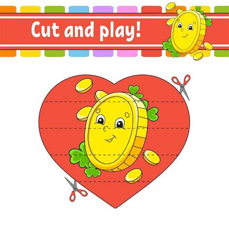 어린이를 위한 논리 퍼즐 잘라내기 및 재생 워크시트 학습 게임 활동 페이지 유치원 벡터 일러스트레이션을 위한 절단 연습 프리미엄 벡터