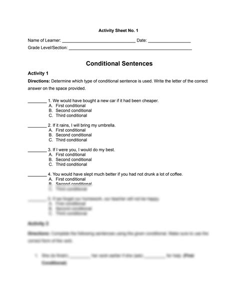 Solution Elementary English Conditional Sentences Activity Sheet Solution Elementary English Conditional Sentences Activity Sheet