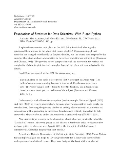 Pdf Foundations Of Statistics For Data Scientists With R And Python