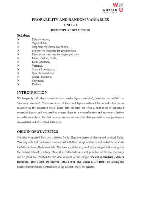 Unit 1 Probability Notes Probability And Random Variables Unit I