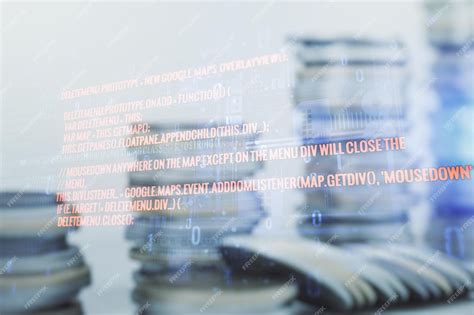 Premium Photo Double Exposure Of Abstract Programming Language Interface On Growing Stacks Of