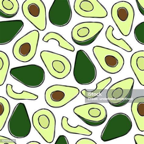 아보카도와 원활한 여름 패턴 라인 아트로 그려진 맛있는 과일과 잘못된 인쇄 스타일로 착색 0명에 대한 스톡 벡터 아트 및 기타 이미지 0명 갈색 건강한 생활방식