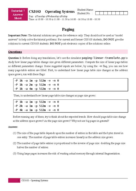 Cs3103 Tutorial 7 Solution 2024 4 15 Tutorial 7 Answer Sheet Cs3103
