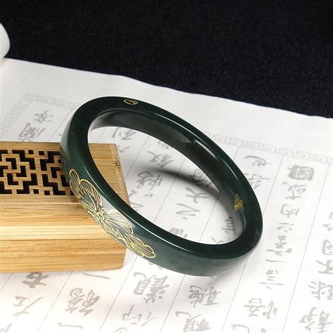 新疆和田青玉描金凤凰吉祥手镯玉石玉器圆条扁条鎏金玉镯批发代发 阿里巴巴