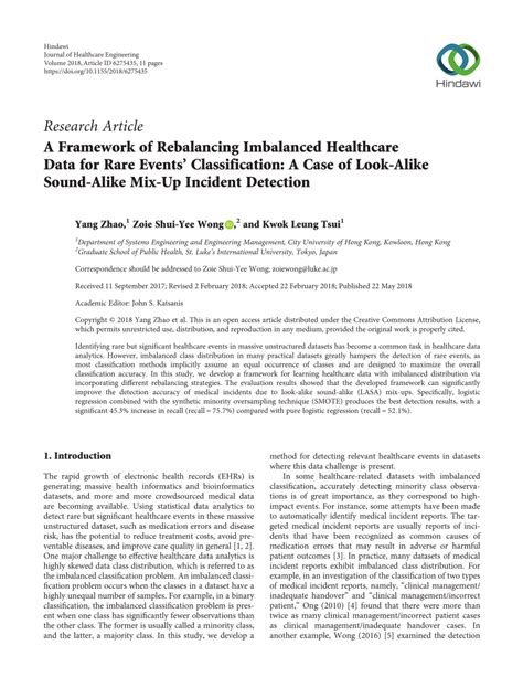 Pdf A Framework Of Rebalancing Imbalanced Healthcare Data For Rare Events Classification A