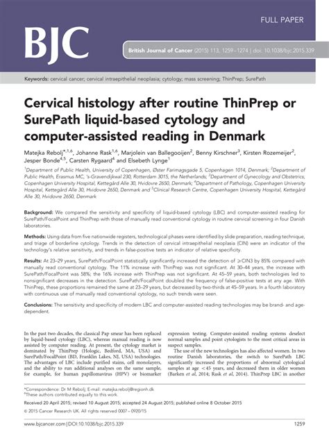 Pdf Cervical Histology After Routine Thinprep Or Surepath Liquid Based Cytology And Computer Pdf Cervical Histology After Routine Thinprep Or Surepath Liquid Based Cytology And Computer