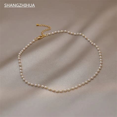 Shangzhihihua 클래식 우아한 여성용 럭셔리 진주 체인 패션 여성 목걸이 섬세한 소녀 특이한 쥬얼리 액세서리체인목걸이 Aliexpress