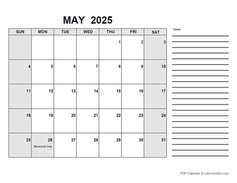 Free Printable May 2025 Calendar