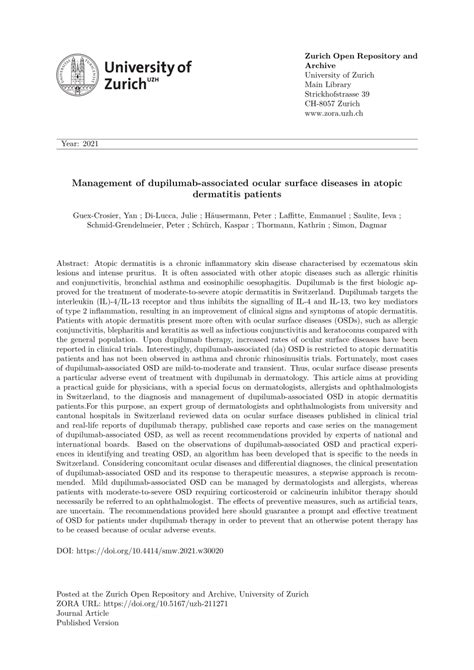 Pdf Management Of Dupilumab Associated Ocular Surface Diseases In Atopic Dermatitis Patients