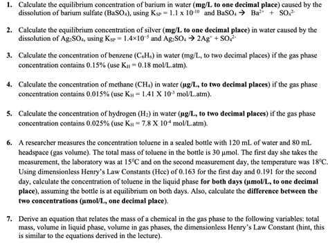 solved 1 calculate the equilibrium concentration of barium