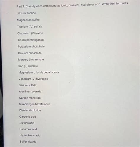 Solved Nomenclature Data Part 1 For Each Compound Classify Chegg Com