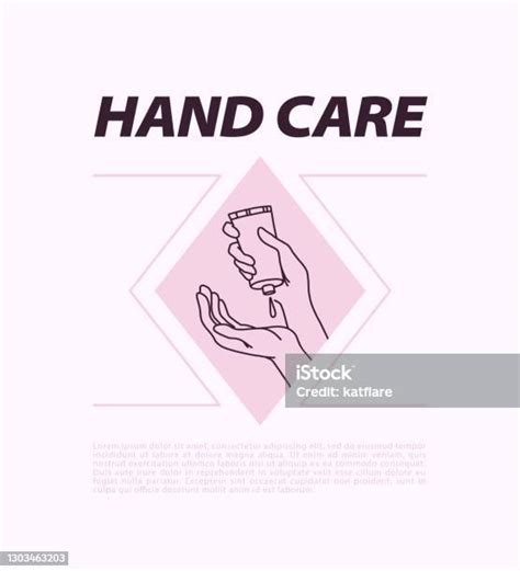 핸드 케어 엠블럼과 인간의 손으로 모이스처라이저 튜브와 흰색 배경에 고립 된 엑돌이드 크림 드롭 개념을 보유하고 있습니다 벡터 라인 아트 핸드 그린 일러스트 브랜드 휘장