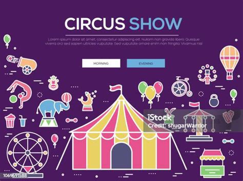 프리미엄 품질 서커스 개요 아이콘 Infographic 설정합니다 축제 선형 기호 팩입니다 얇은 선 로고 기호 그림 및 평면 일러스트 벡터 개념의 현대 보기 템플릿