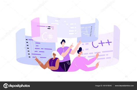 Team Programmers Working Web Development Computers Concept Script Coding Programming Stock