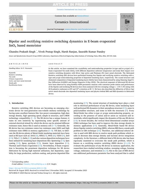 Pdf Bipolar And Rectifying Resistive Switching Dynamics In E Beam Evaporated Snox Based Memristor