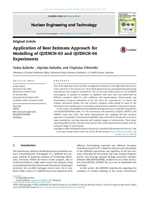 Pdf Application Of Best Estimate Approach For Modelling Of Quench 03 And Quench 06 Experiments