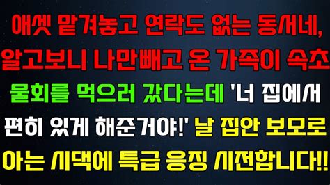 반전 신청사연 애셋 맡겨놓고 연락도 없는 동서네알고보니 시댁이 나빼고 여행을 갔다는데 날 보모로 아는 시댁에 특급