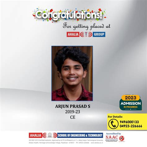arjun s placed placed in ahalia group ahalia school of engineering