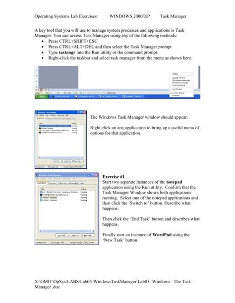 Operating Systems Lab Exercises Windows 2000xp Gmitweb