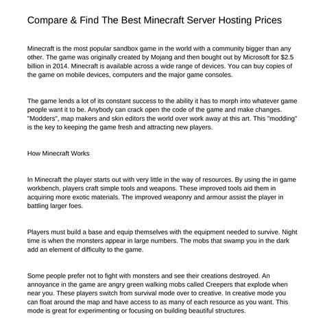Compare Find The Best Minecraft Server Hosting Pricesbmwwepdfpdf