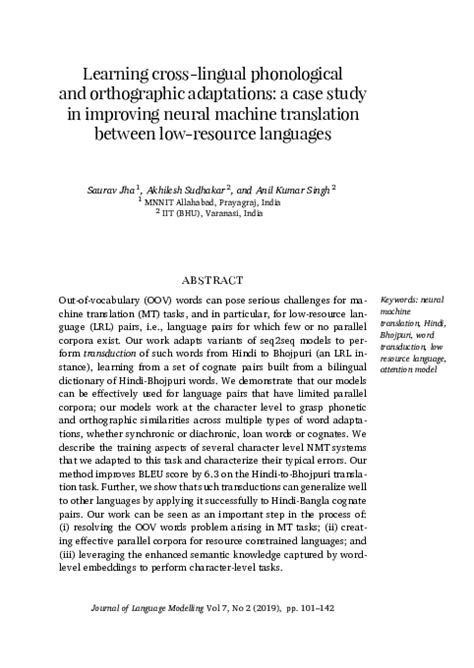 Pdf Learning Cross Lingual Phonological And Orthagraphic Adaptations