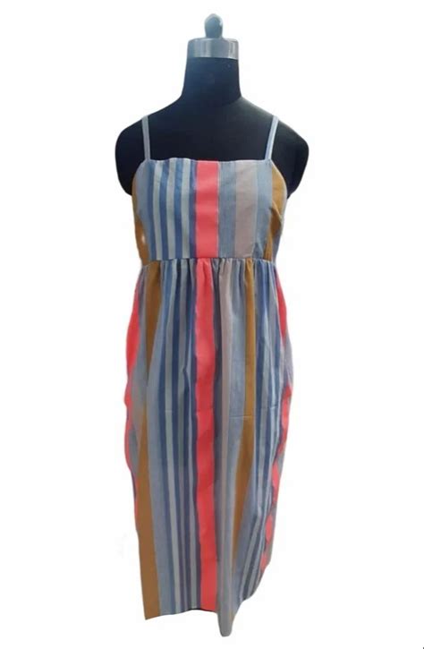 Striped Multicolor Women Sleeveless One Piece Dress Casual Wear At Rs