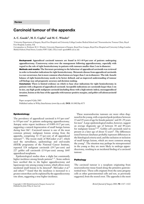 Pdf Carcinoid Tumor Of The Appendix