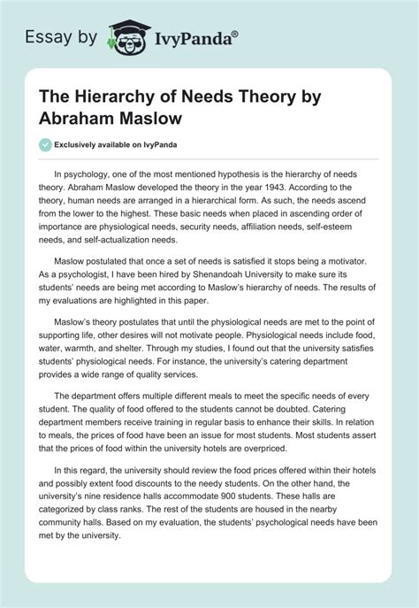 The Hierarchy Of Needs Theory By Abraham Maslow 854 Words Essay Example