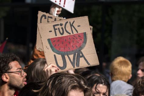 Billboard UVA At The Babe Demonstration Free Palestinian At The UVA University Amsterdam The
