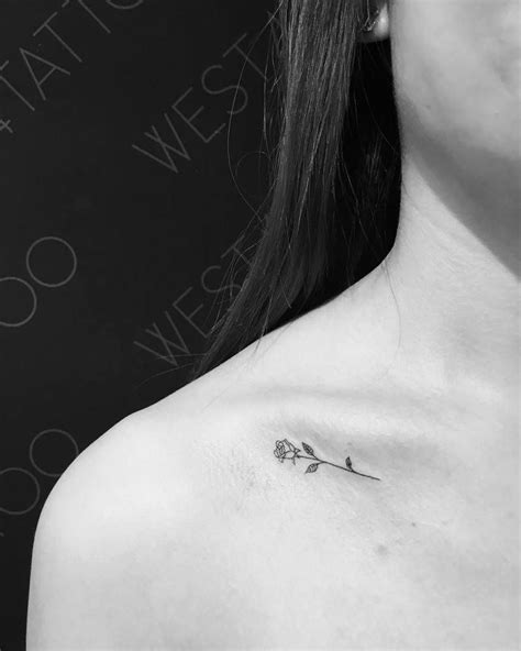Fine Line Rose Tattoo On The Right Collarbone Collar Bone Tattoo