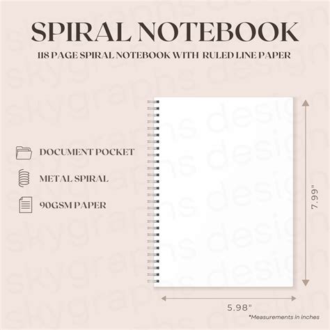 Notebook Size Chart Generic Brand Notebook Printify Spiral Bound Notebook Mockup A Note