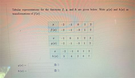solved tabular representations for the functions f g and h