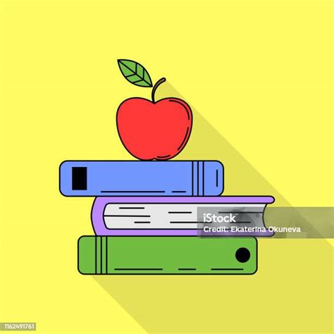 긴 그림자와 책과 사과의 벡터 그림입니다 디자인 및 웹을 위한 개념 개념에 대한 스톡 벡터 아트 및 기타 이미지 개념 과일 과학 Istock