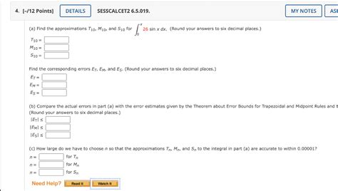 Solved 4 12 Points DETAILS SESSCALCET2 6 5 019 MY Chegg Com