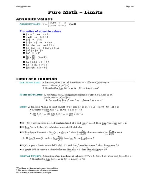 Pure Math Limits Absolute Values Pdf Algebra Geometry