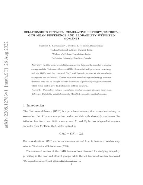 relationships between cumulative entropy extropy gini mean difference