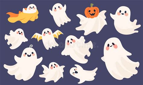 Halloween Vector Set Cute Kind Scary Ghosts Stock Vector
